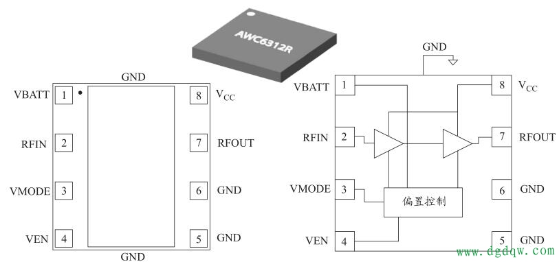AWC6312R外形、主要引脚排列及内部框图 - 集成电路内部结构_电工电气学习网