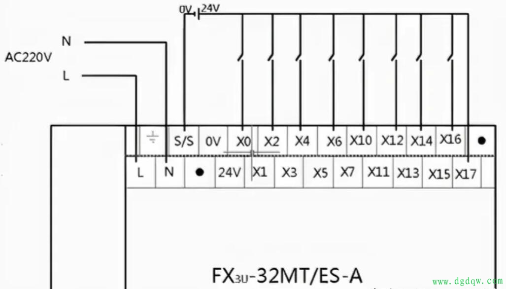 三菱FX3u PLC输入点线路接法详解 - 三菱plc_电工电气学习网